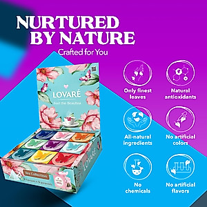 LOVARE Assorted Tea Pyramid Bags 45 Pack - Made in Ukraine - 9 Tastes of Tea Sampler Pyramids - Assortment with Black and Green Tea, Fruits, Flowers, Berries - Flavored Gift Box