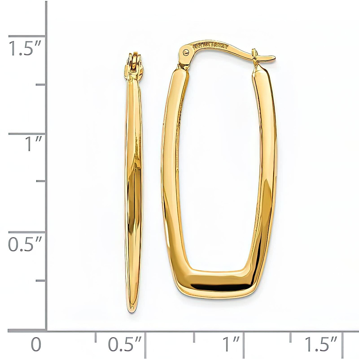 14K Yellow Gold Rectangle Hoop Earrings Jewelry
