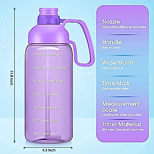 podocarpus 1+1 Large Half Gallon/64oz Water Bottle with Motivatioanl Time Marker and Straw, Leakproof Water Jug Ensure You Drink Daily Water Throughout The Fitness Day(Green/Purple & purple)
