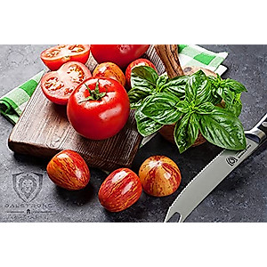 Dalstrong Tomato Slicing Knife - Gladiator Series Elite - 5" - Serrated Utility - German High Carbon Steel - Black Handle - Sheath Included - NSF Certified