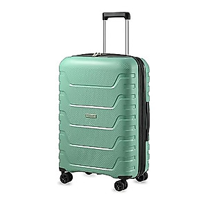 LUGGEX Carbon Fiber Pattern 24 Inch Luggage with Spinner Wheels- Impact-Resistant PP Material - High Rebound Toughness & Anti-Explosion Zipper (Green Luggage)