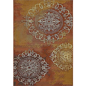 Unique Loom Outdoor Modern Collection Area Rug - Trio (5' 3" x 8' Rectangle, Rust Red/ Gold)