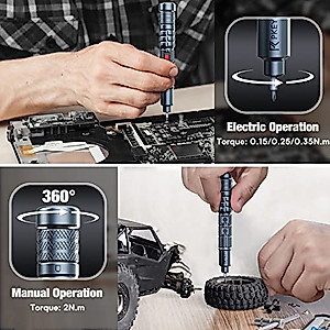 PKEY Cordless Electric Screwdriver Set, Mini Electric Screwdriver, 28 Magnetic Bits, 3 Gears Torque, Two batteries，Rechargeable Portable Repair Tool Kit for Electronics Laptops Clocks Glasses Camera
