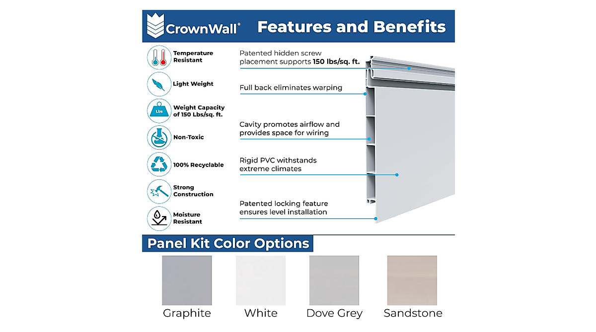 CrownWall PVC Slat Wall Panels for Garage Organization | Heavy Duty