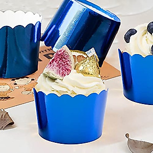Blue Baking Cups Cupcake Liners, 50pcs Paper Baking Cups Muffin Liners Greaseproof Disposable Bulk Cupcake Wrappers, 6 oz Standard Muffin for Father's Day Decor Retirement Graduation Parties