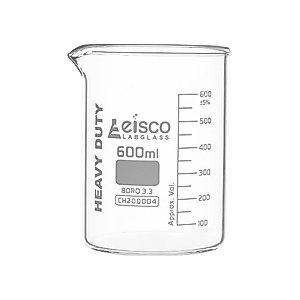 EISCO Heavy Duty Beaker, 600ml - 5mm Thick, Uniform Walls - Superior Durability & Chemical Resistance - White Graduations - Borosilicate 3.3 Glass