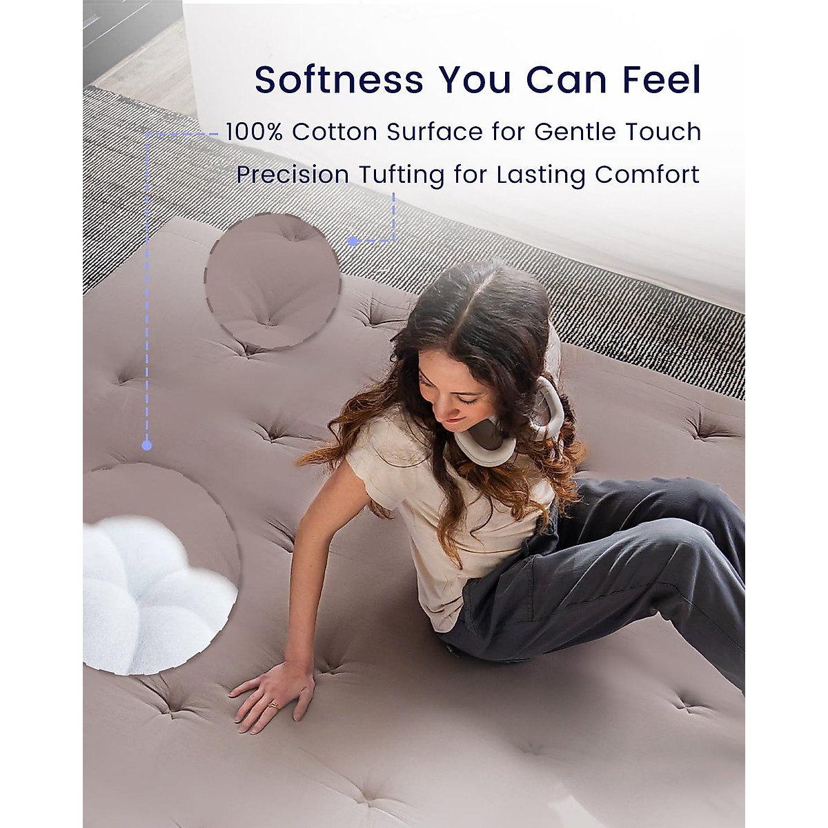 ZonLi Japanese Floor Futon Mattress Queen Size 60"x 80",100% Cotton 2.5'' Thicken Tatami Mattress,Foldable Sleeping Pad,Portable Dormitory Tatami Mat,Roll Up Floor Lounger Bed for Adult (Grey)