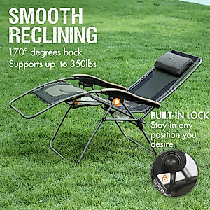 PORTAL Oversized Mesh Back Zero Gravity Reclining Patio Chairs, XL Padded Seat Folding Patio Lounge Chair with Adjustable Pillows and Cup Holder for Poolside Backyard/Lawn, Support 350lbs