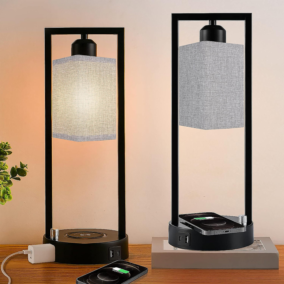 Ruiever Square Lampshades Set of 2, Linen Lampshades L6.3"x W6.3" x H9.84" High, Easy Assembly Replacement Fabric Lampshades for Table Lamps Floor Lamps, Gray Color Lampshade