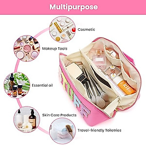 Futuredream Makeup Bag - Large Capacity Travel Cosmetic Bag, Portable Nylon Waterproof Women Travel Makeup Bag Organizer，With Handle And Divider Letter Patch Cosmetic Bag Rose Red