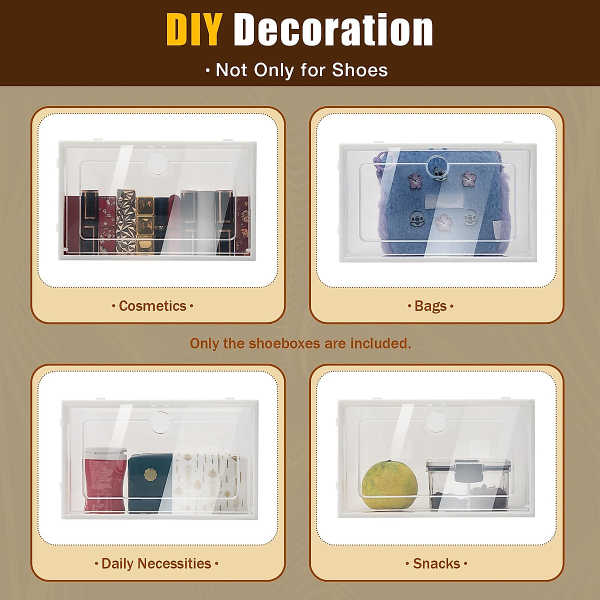 LIYUANJUN Stackable Shoe Box, 24Pcs Shoe Storage Box Shoe Sneaker Organizer DIY Shoe Stand Containers for Women Men Putting Slippers Boots in Living Room Hallway Transparent