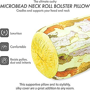 PILLOWY Microbead Log Roll Pillow - Bolster Tube Pillow Cushion Perfect Therapy Pillow - Airy Squishy Soft Bead Bag Bed Room Decoration, Neck Pillow Back Head Body Support, 14" X 8", Forest