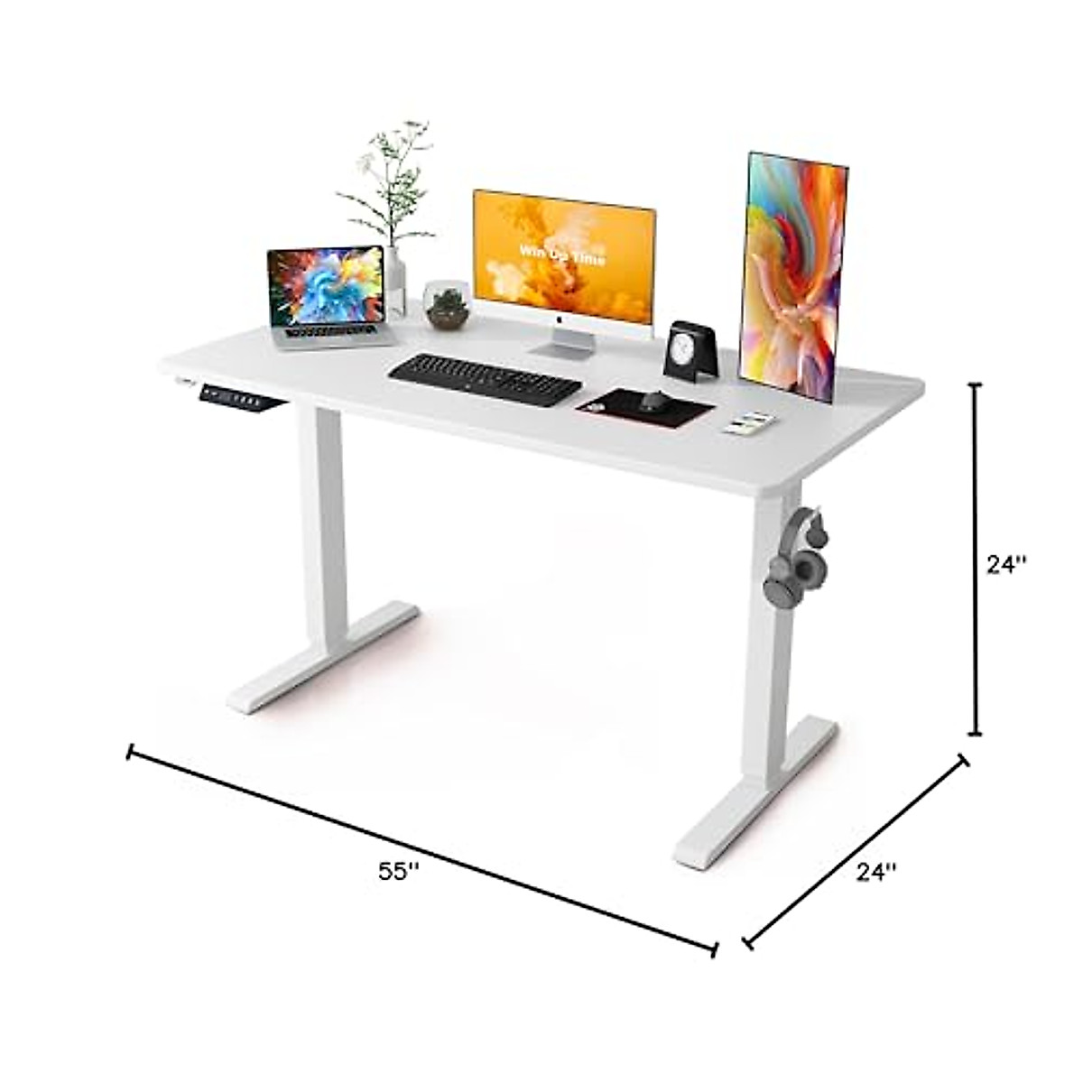 Win Up Time Standing Desk Adjustable Height Desk- Whole Piece Desktop Electric Adjustable Standing Desk, Height Adjustable Desk Stand Up Desk for Home Office Computer Desk,White 55x24Inch