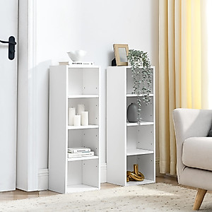 SEHAONOHOME 8-Tier Media Tower Rack, CD DVD Slim Storage Cabinet with Adjustable Shelves, Multi Functional Tall Narrow Bookcase Display Bookshelf for Home Office, White