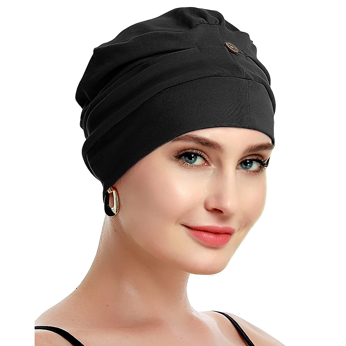 osvyo Cotton Chemo Turbans for Women Cancer hairloss hat - Cotton LightWeight headwear Sealed Packaging BLACK