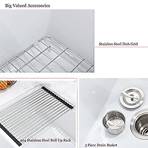 33 Inch Fireclay White Farmhouse Sink-Bokaiya 33x20 Apron Front Farmhouse Kitchen Sink Single Bowl Deep Porcelain Ceramic White Farm Sink