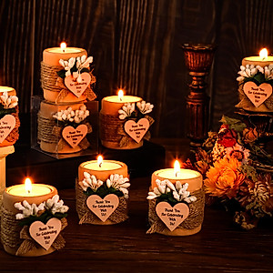 MTLEE 16 Pack Wooden Tealight Candle Holders Kit Wedding Bridal Shower Candles Thank You Guest Gifts Cylinder Handmade Candle with Card Box Rope for Baby Shower First Communion Party Gift(Classic)