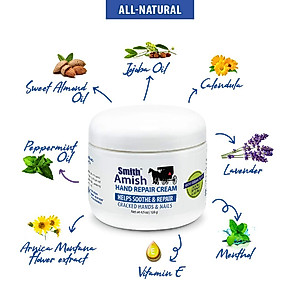 Smith Amish Hand Repair Cream 4.5 oz jar Plus Organic Peppermint Lip Balm.