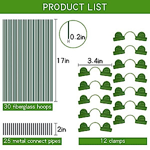 30 Pcs 17in DIY Hoops Grow Tunnel- Row Cover Garden Hoops Detachable Rust-Proof Fiberglass Support Hoops Frame DIY Greenhouse Hoop House Kit for Indoor and Outdoor Plants Raised Beds Support