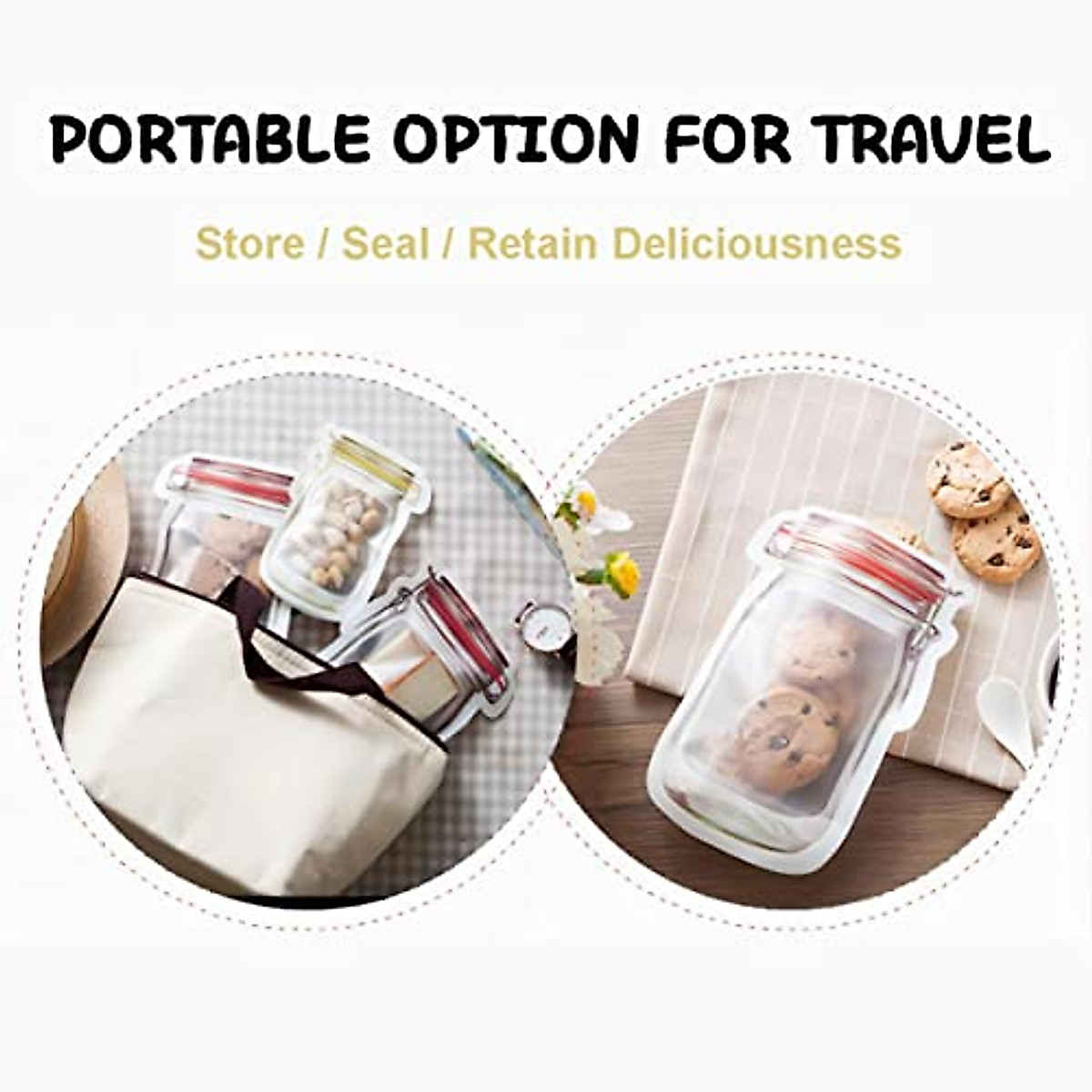 20 Pcs Reusable Mason Jar Ziplock Bags,Mason Jar Bottle Bags,Fresh Leak-Proof Snack Food Storage,Silicone Ziplock Bags for Kitchen,Camping,Travel,Office (20)