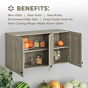 Laundry Wall Cabinets - Farmhouse Kitchen Wall Amount Storage Cabinets with 3 Doors and Shelves, 36inch