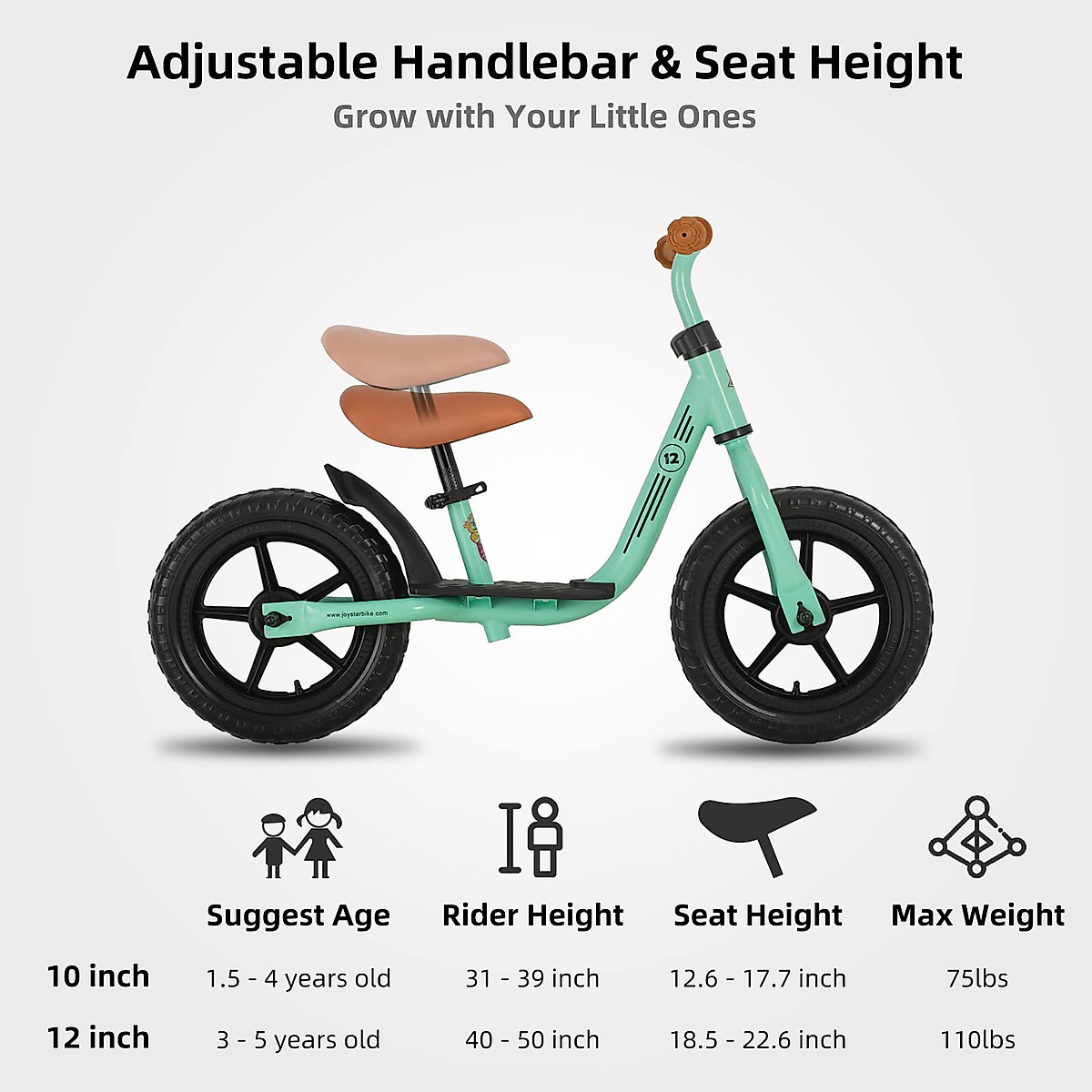 JOYSTAR 10 Inch Toddler Balance Bike 2 Year Old Push Bicycle with Footrest 10" Glider Bikes No Pedal Bicycle Training Bikes Baby Birthday Gifts for 2-4 Girls Green