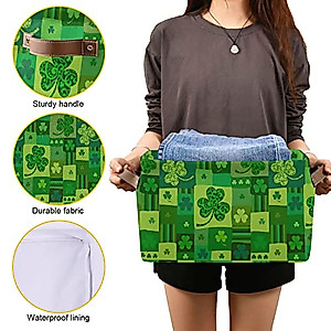 ALAZA Happy St.Patrick's Day Clover Leaf Plaid Foldable Storage Box Storage Basket Organizer Bins with Handles for Shelf Closet Living Room Bedroom Home Office 2 Pack