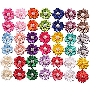 YAKA 40PCS(20Paris) Cute Dog Hair Bows with Rubber Bands Pearls Flowers Topknot Dog Bows Pet Grooming Products 20 Colors