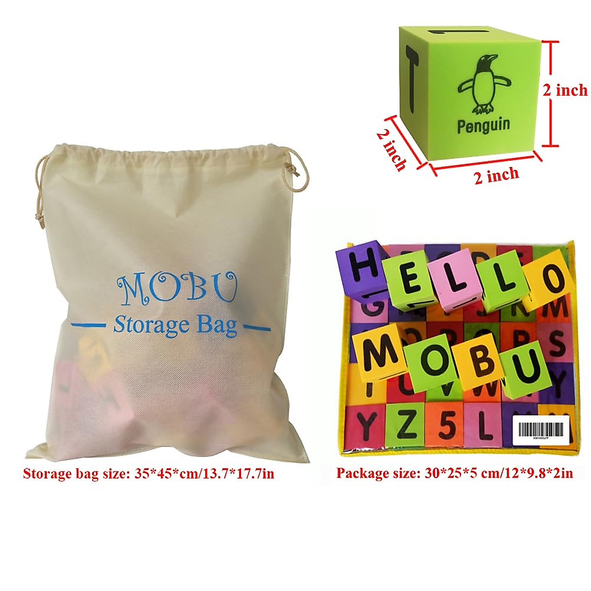 MOBU Foam Building Blocks for Toddlers,30 pcs Alphabet Blocks with Storage Bag,Learning Letter ABC, Numbers 0-9, Stacking Blocks for Kids