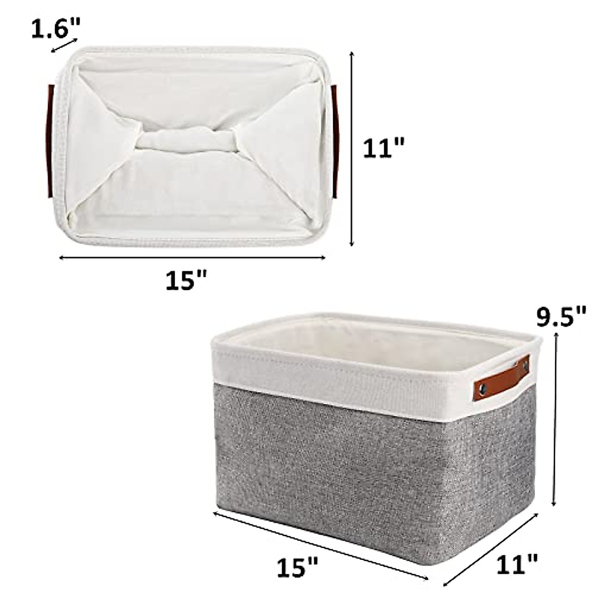 ZOOFOX 4 Pack Fabric Storage Bins, Foldable Rectangular Fabric Storage Bins with Leather Handles, Closet Baskets for Organizing Shelves, Nursery, Home, Office, 15" x 11" x 9.5"