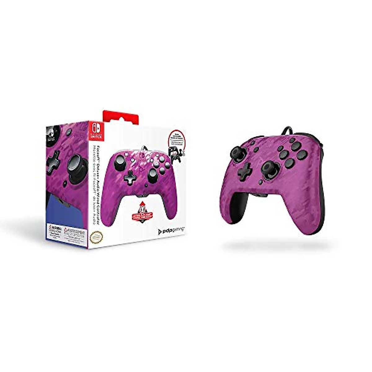 PDP Gaming Faceoff Deluxe+ Wired Switch Pro Controller - Officially Licensed by Nintendo - Customizable buttons, sticks, triggers, and paddles - Ergonomic Controllers - Purple Camo / Camouflage