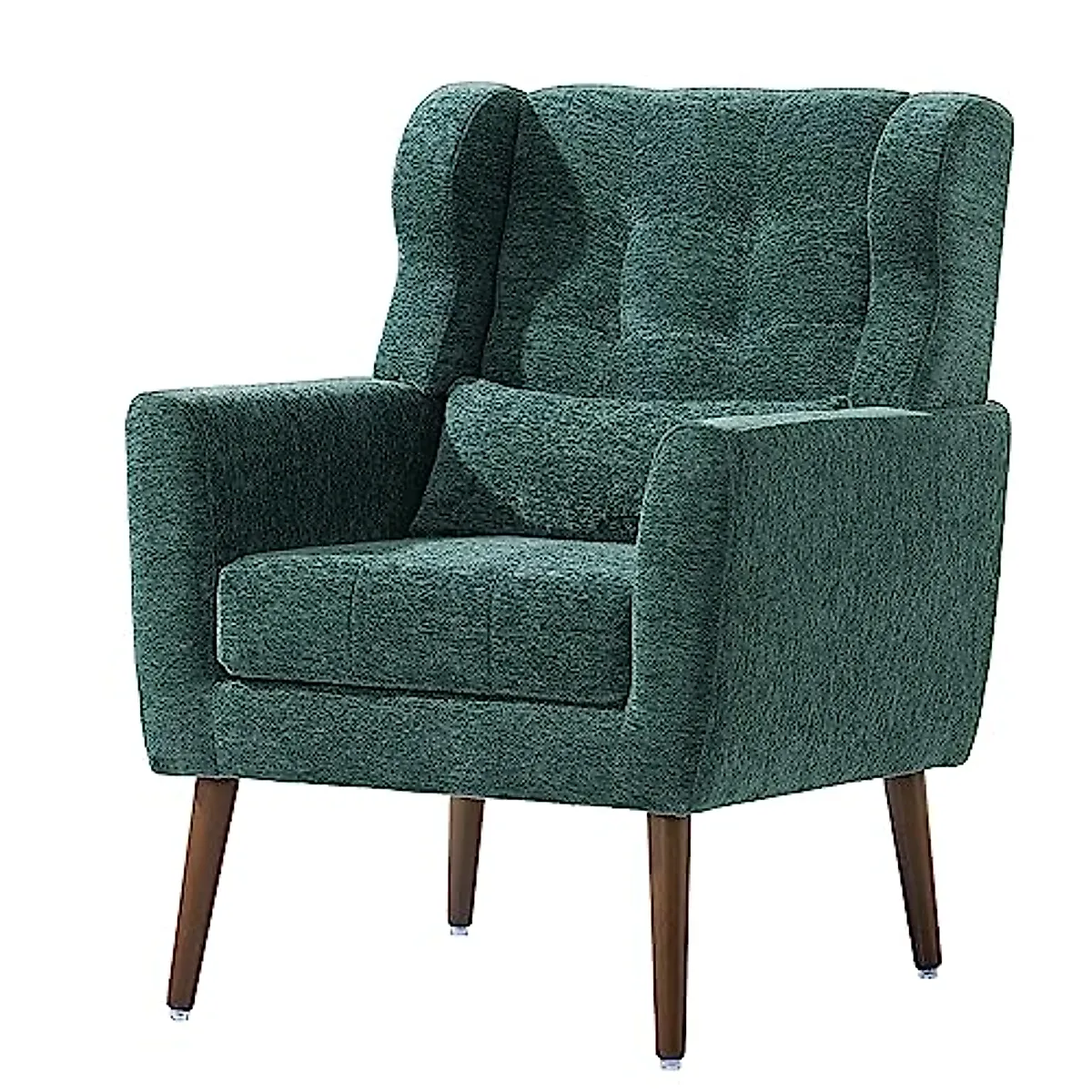 Modern Accent Chair, Chenille Arm Chair Leisure Chair with Pillow Upholstered Comfy Reading Chair 1-Seat Cushioned Sofa with Solid Wood Legs for Living Room Bedroom Studio Balcony (Blackish Green)