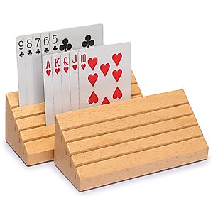 Yellow Mountain Imports Standard-Size Solid Beechwood Playing Card Holders/Racks - Set of 2 Card Organizers