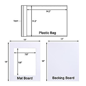 Egofine Pack of 25 White Pre-Cut 11x14 Picture Mat for 8x10 Photo with White Core Bevel Cut Mattes Sets. Includes 25 High Premier Acid Free Mats & 25 Backing Board & 25 Clear Bags