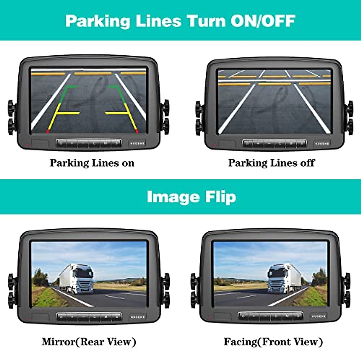 Nuoenx Wireless Backup Camera, 7 Inch Monitor Rear View Camera System for RV, Trailers, Trucks, 5th Wheels, Support 2 Cameras, IP69 Waterproof 18 LED IR Night Vision 152° View Camera, DIY Guide Lines