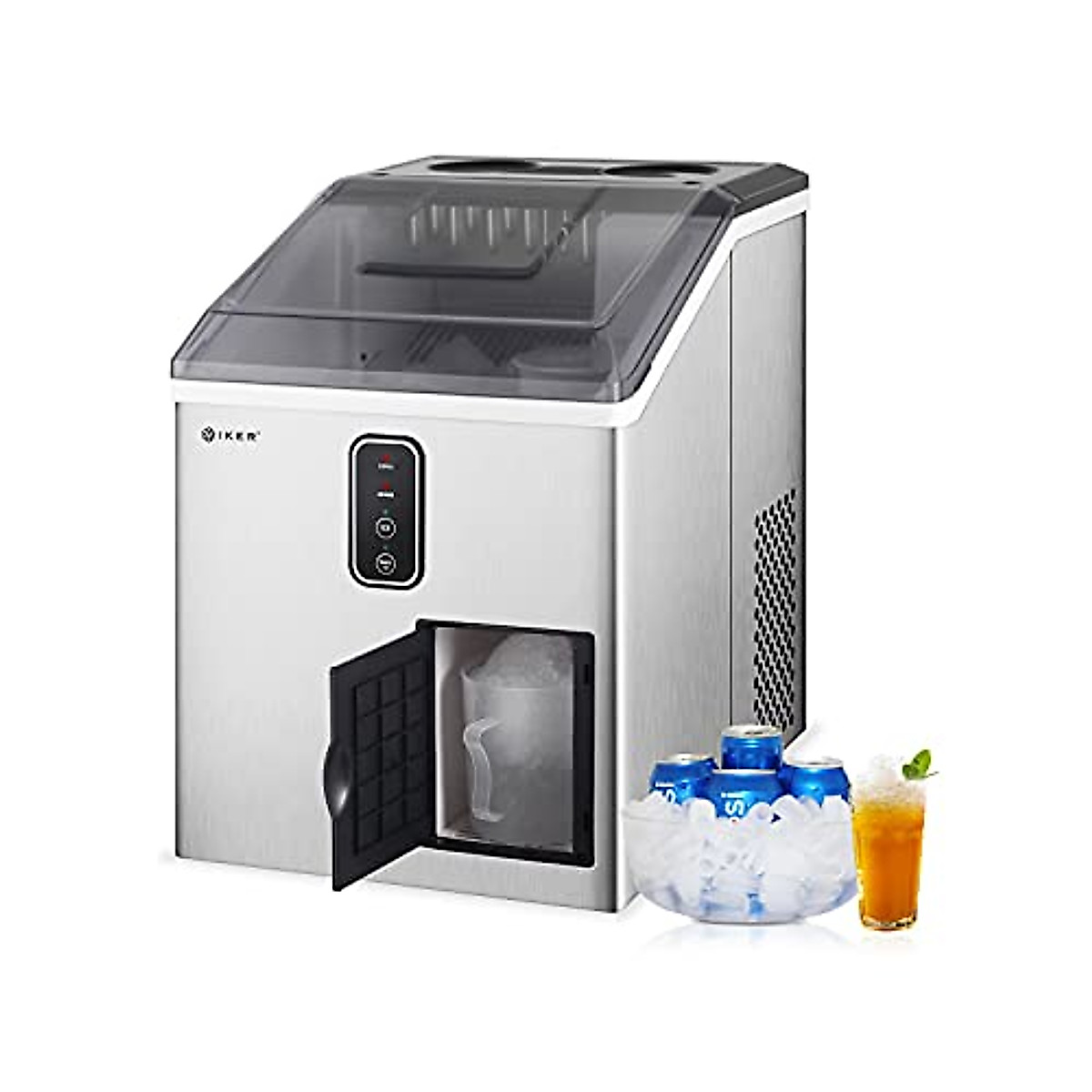 IKER Ice Makers Countertop, 2 in 1 Ice Maker & Shaver Machine-33lbs/24H, 12 Bullet Ice Cubes in 10 Mins, Compact Portable Nugget Ice Maker with Crusher for Home/Kitchen/Office/Bar