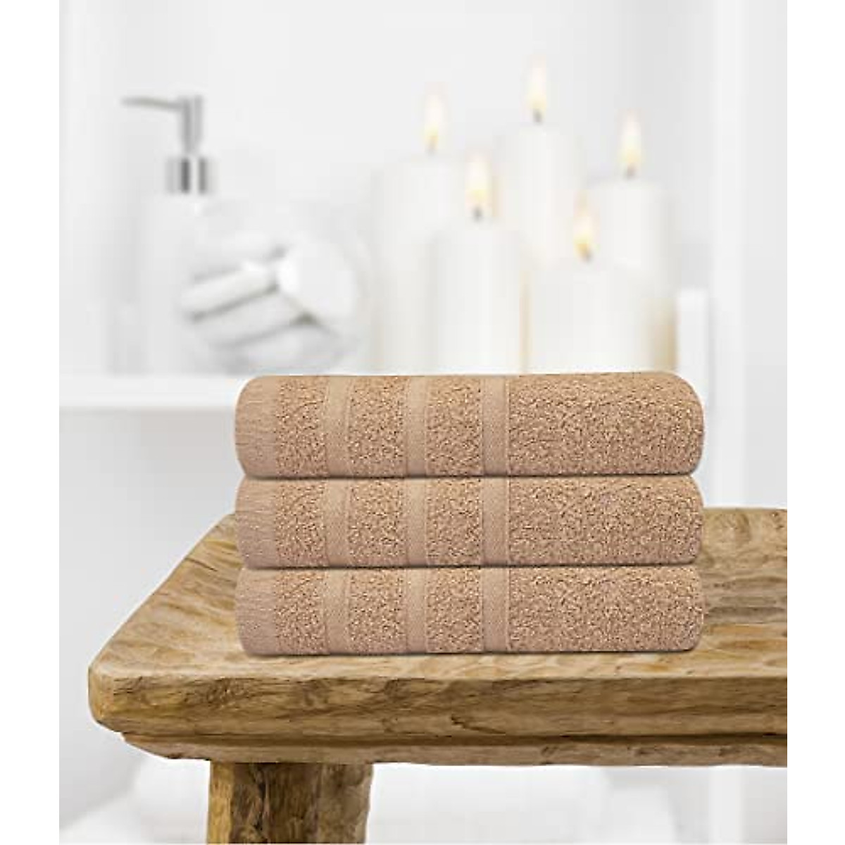 Textila Cotton Hand Towels - Pack of 3 - Beige Color - 16x27 Inches - Soft and Absorbent Towels for Bathroom, Kitchen, and Gym.
