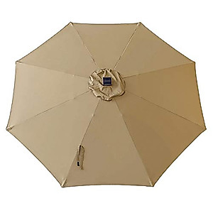 FLAME&SHADE 10 ft Solar Powered Outdoor Market Patio Table Umbrella with LED Lights and Tilt, Beige