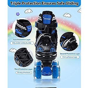 Roller Skates for Boys 4 Sizes Adjustable, Sportneer Light Up Kids Roller Skates for Age 3-5 6-12 Roller Skates with Protective Gears Illuminating Wheels Gift for Kids Toddler Beginner