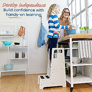 ECR4Kids Reach-Up Step Stool with Handles, Children's Furniture, White Wash