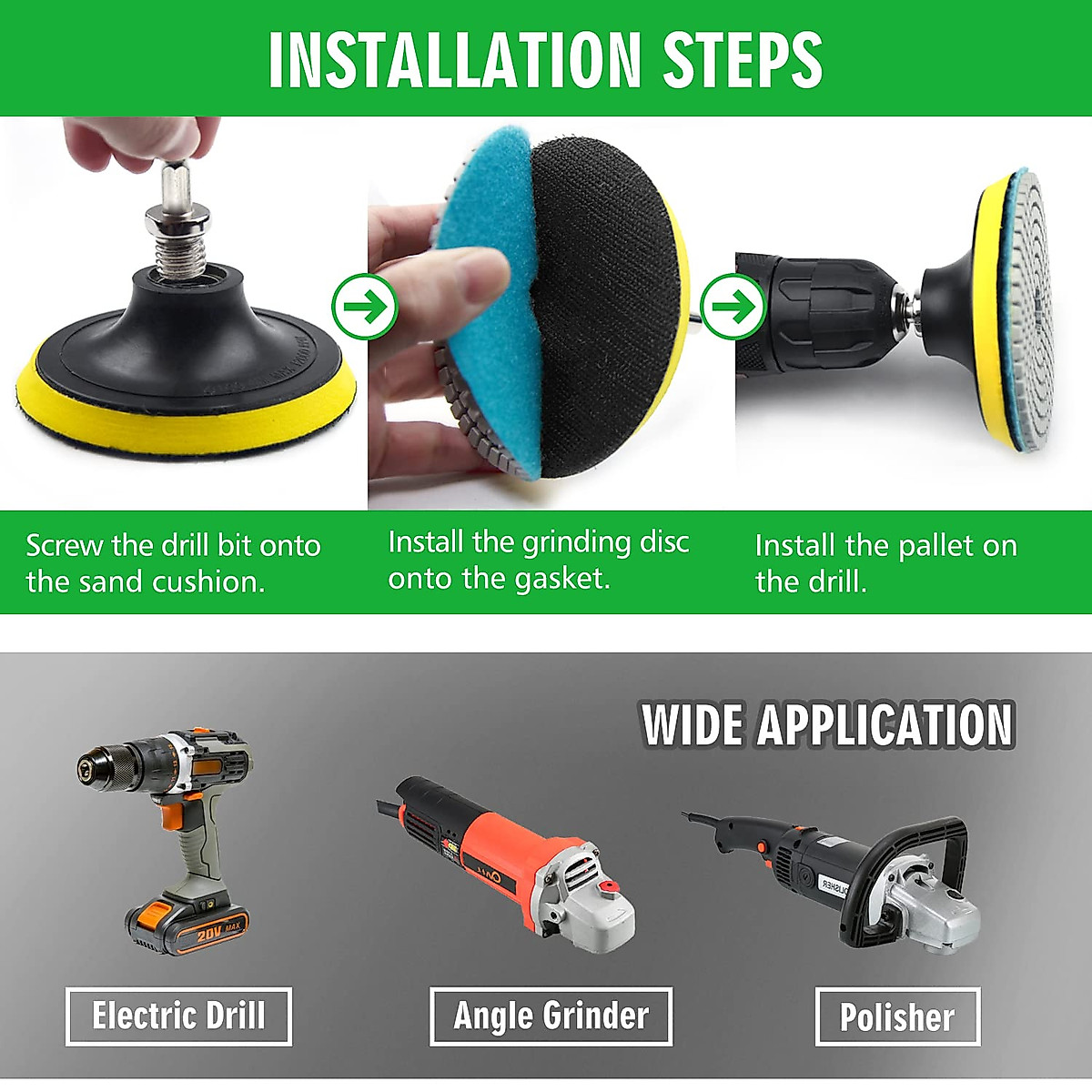 4 Inch Diamond Polishing Pads, 12PCS Wet/Dry Granite Stone 50-6000 Grit for Drill, Grinder, Polisher - For Concrete Marble Stone Countertop Quartz