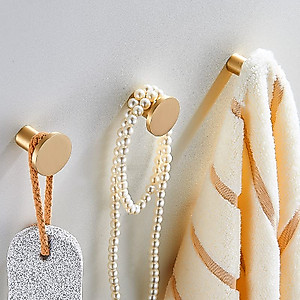 IVAILEX 4 Pack Wall Hooks for Hanging Gold Hooks Solid Brass Decorative Towel Hooks Coat Hooks Wall Mounted Key Hooks for Wall (Round.)