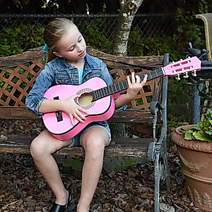 30" Wood Classical Guitar with Case and Accessories for Kids/Girls/Boys/Beginners (Pink)