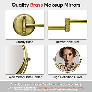 GURUN 8" Wall Mounted Makeup Mirror with 10X Magnification,Two-Sided Swivel Bathroom Mirror,Antique Satin Brass Finish M1306K(8in,10x)
