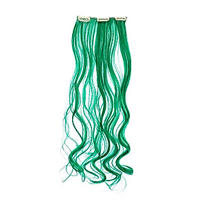 SWACC 7 Pcs Full Head Party Highlights Clip on in Hair Extensions Colored Hair Streak Synthetic Hairpieces (20-Inch Curly, Green)