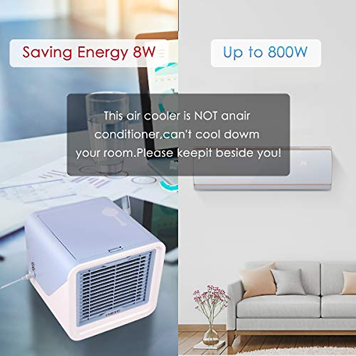 Air Cooler, Mini Portable Air Conditioner Fan Noiseless Evaporative Air Humidifier, Personal Space Air Conditioner, Mini Cooler,3 Gear Speed, LED Night, Office Cooler Humidifier & Purifier
