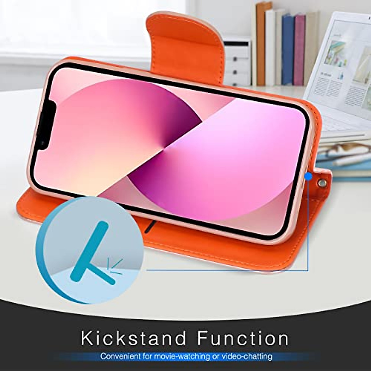 FYY Compatible with iPhone 13 Case, [Kickstand Feature] Luxury PU Leather Wallet Case Flip Folio Cover with [Card Slots] and [Note Pockets] Case for iPhone 13 5G 6.1" Rose Gold