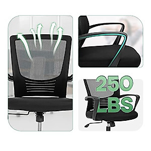 FDW Rolling Mesh Computer Task Swivel Home Comfortable Chair with Lumbar Support and Height Adjustable (Black)