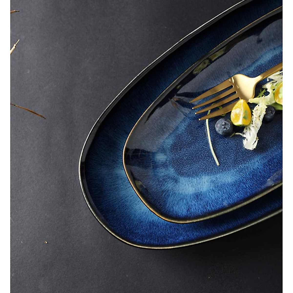 FRCOLOR Serving Platter Dishes Oval Serving Plates Sushi Platter Snack Storage Plattersushi Appetizer Plates Japanese Style Dinnerware ( Blue Small Sizes )