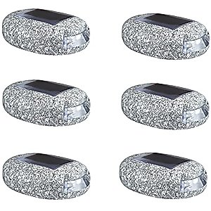 HULPPRE 6-Pack Solar Rock Lights,Decorative Stone Pathway Lights IP65 Waterproof Solar Deck Dock Lights,Step Lights,Solar Ground Lights,Road Studs/Markers for Sidewalk,Driveway,Pool